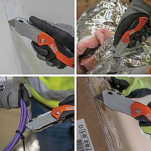 Klein Tools 44130 Utility Knife, Auto-Loading Folding Heavy Duty Retractable Box Cutter, Blade Storage, 3 Blades and Pocket Clip Included