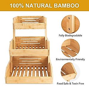 TAKEKIT Bamboo Fruit Basket, 3 Tier Fruit Basket for Kitchen, Large Capacity Produce Basket for Fruit and Vegetable Storage, Multipurpose Fruit Holder for Kitchen Countertop