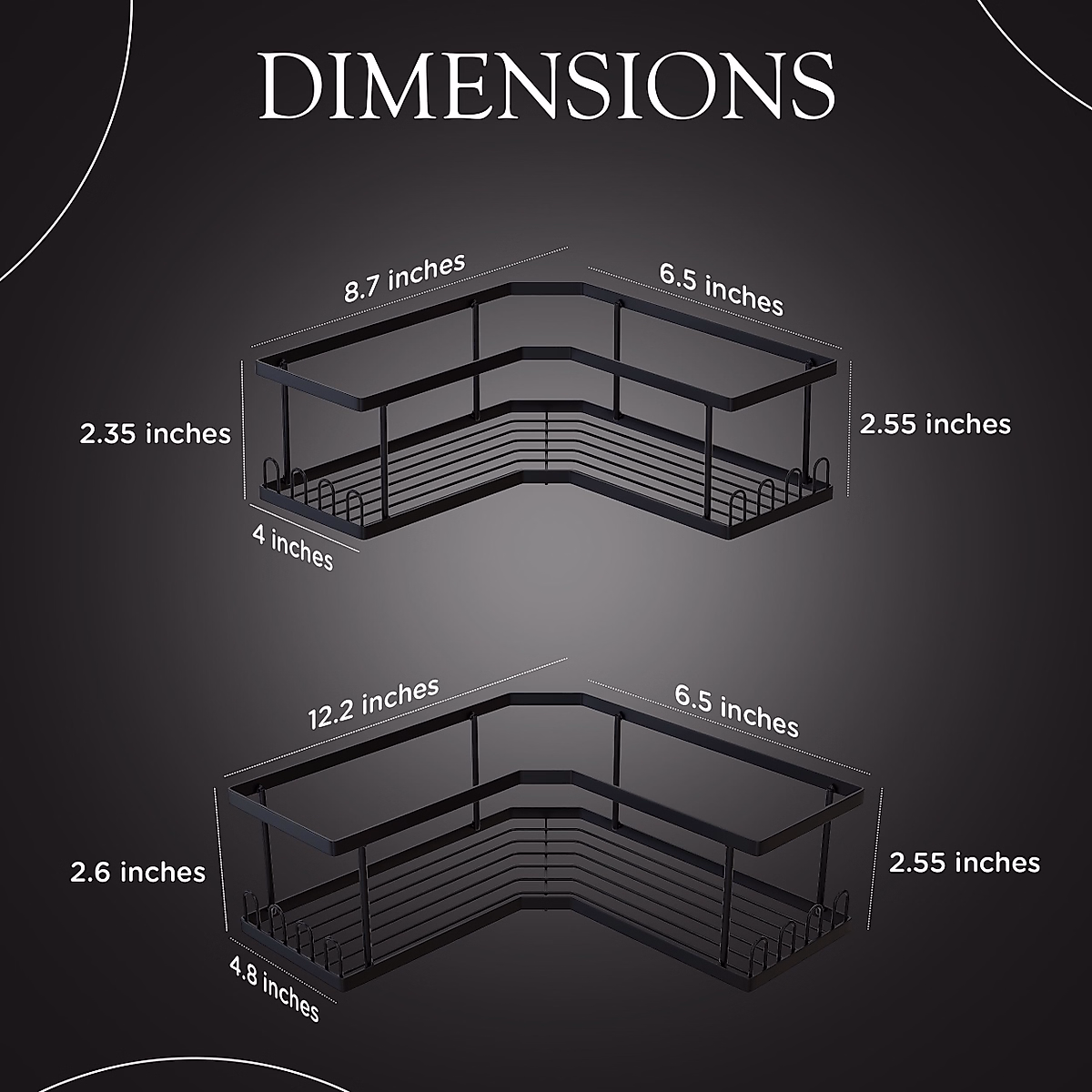 SAROEL Shower Caddy 2 Pack, No Drilling, Self Adhesive Shower Organizer for Bathroom Storage&Shower Shelves,Large Capacity (8 Hooks), Rustproof Stainless Steel Bathroom Organizer &Storage