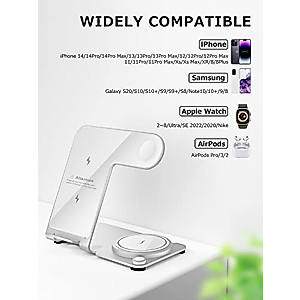 3 in 1 Charging Station for Multiple Devices Apple - Aluminum Alloy Fast Wireless Charger Stand for iPhone 14/13/12/11/Pro/Max/XS/XR/X/8/Plus, for Apple Watch 7/6/5/4/3/2/SE, for AirPods 3/2/Pro
