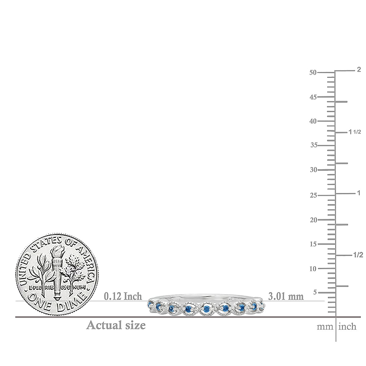 Dazzlingrock Collection 0.10 Carat (Cttw) Round Blue Diamond 9 Stone Minimalist Stackable Wedding Ring for Women in 925 Sterling Silver, Size 8.5