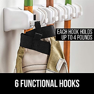 Gorilla Grip Mop and Broom Holder, Easy Install Wall Mount Storage Rack, Organize Cleaning Supplies, Garden Tools, Organizer for Home Kitchen, Garage Closet, Pantry Laundry Room, 5 Slot 6 Hooks, Black
