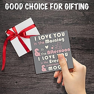 Nursery Wooden Sign With Metal Easel Stand, I Love You In The Morning Wood Plaque Bear Themed, Gray and Pink Nursery Decorations Gifts for Home Bedroom Girls Room Tabletop-B17