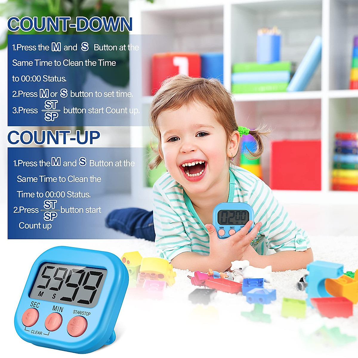 30 Pieces Small Digital Kitchen Timers Magnetic Countdown Timer Loud Alarm Big Digits Classroom Stopwatch Clock Timer for Cooking Baking Sports Games Office (not Including Battery)