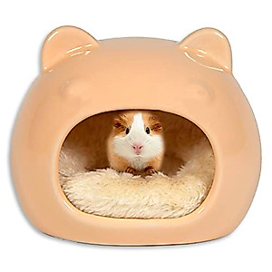 Cartoon Sculpted Ceramic Hamster House Food Feeding Bowl Water Bowl to Prevent Spilled Food and Chewing Tray Gerbils Chinchilla Ferret Hedgehog Small Animals (Orange)