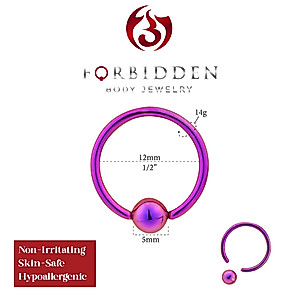 Forbidden Body Jewelry Purple IP Plated Captive Bead Hoop Ring Surgical Steel CBR 14G 1/2 Inch