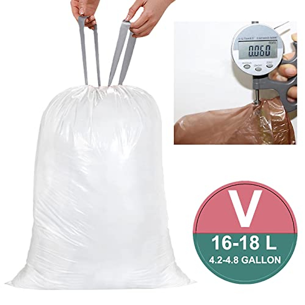 Displayforever Code V Trash Bags Compatible with Code V Custom Fit Drawstring Trash Bags | 200 Count 4.2-4.8 Gallon / 16-18 Liter 1.2 Mil | White Heavy Duty Drawstring Garbage Liners