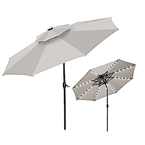 DOIT Solar Patio Umbrella 10 FT Outdoor Umbrella with 40 LED Lights 8 Sturdy Ribs, Table Market Umbrella for Garden,Deck,Backyard,Pool Bench(No Base)