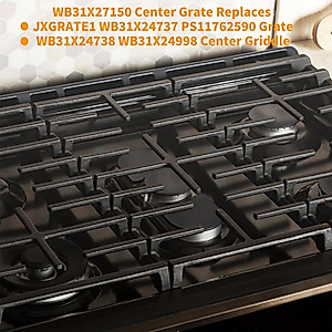 Upgraded WB31X27150 Center Grate Replacement for GE Stove Parts JXGRATE1 WB31X24737 General Electric Gas Range Grate Cast Iron Surface Burner Grate GE Cooktop Parts Stove Top Grate 1Pcs