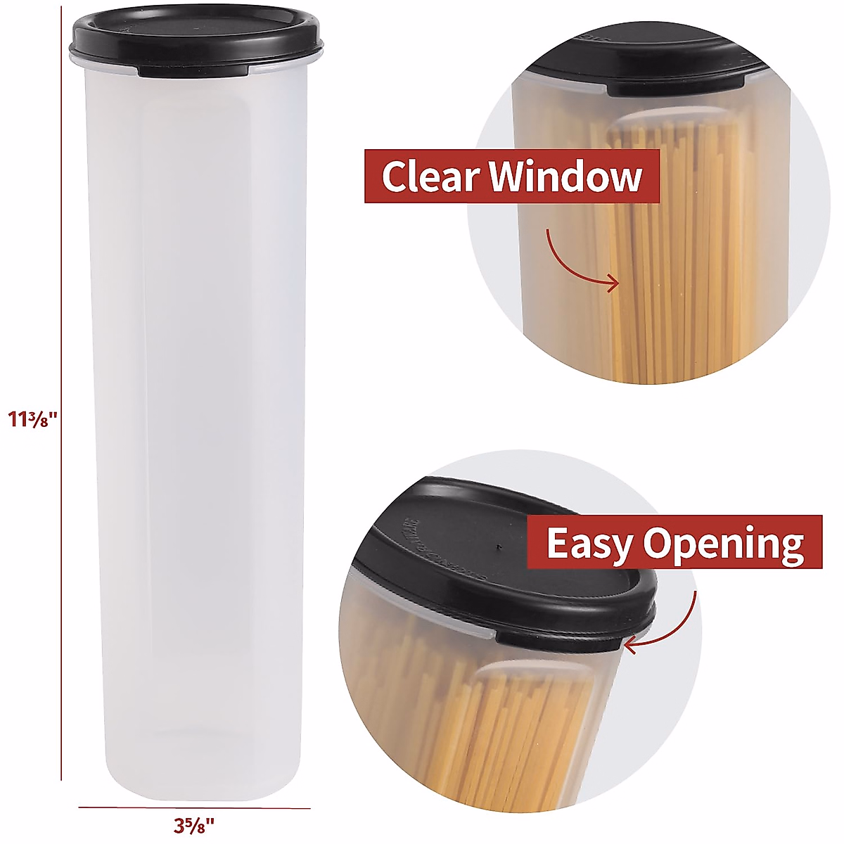 Tall Clear Spaghetti Pasta Container Storage With Lid.Multi-Purpose Kitchen Pantry Organization And Food Storage For Noodles Beans Straws - Airtight Leakproof Spaghetti Keeper BPA Free 37 oz.