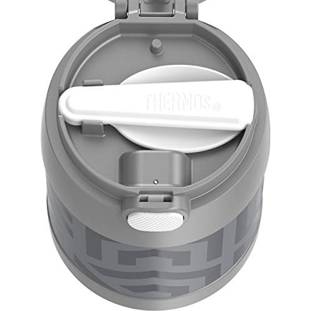 THERMOS FUNTAINER 10 Ounce Stainless Steel Vacuum Insulated Kids Food Jar with Folding Spoon, Grey And Aqua Waves