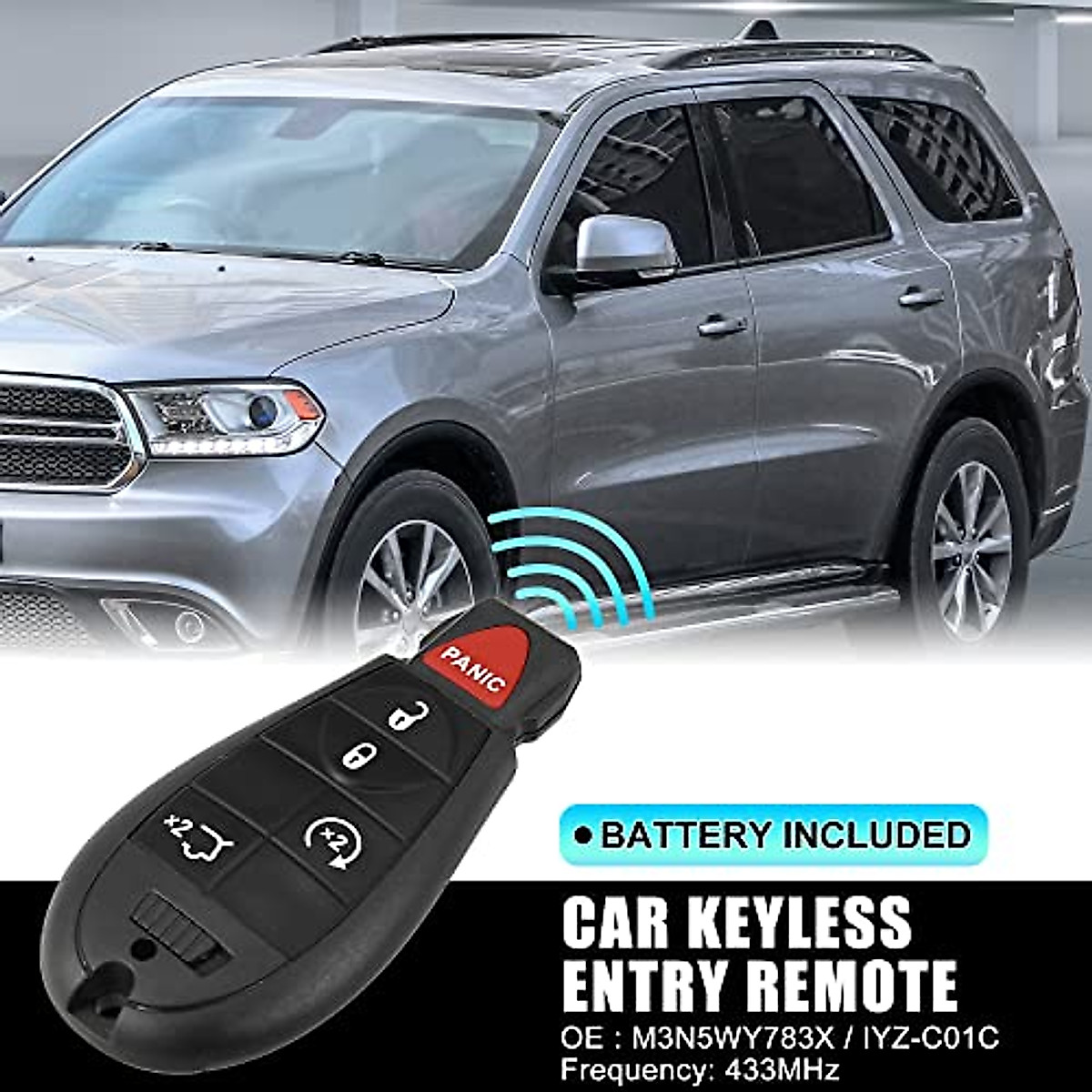 X AUTOHAUX Replacement Keyless Entry Remote Car Key Fob M3N5WY783X 433Mhz for Dodge Grand Caravan Challenger Charger for Ram 1500 2500 5 Button with Door Key
