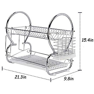 SDGH Drain Dish Rack - Double Rack Storage Shelf Dishware Kitchen Rack