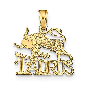 Solid 14k Yellow Gold Engraved and Block TAURUS Charm Pendant - 15mm x 13mm