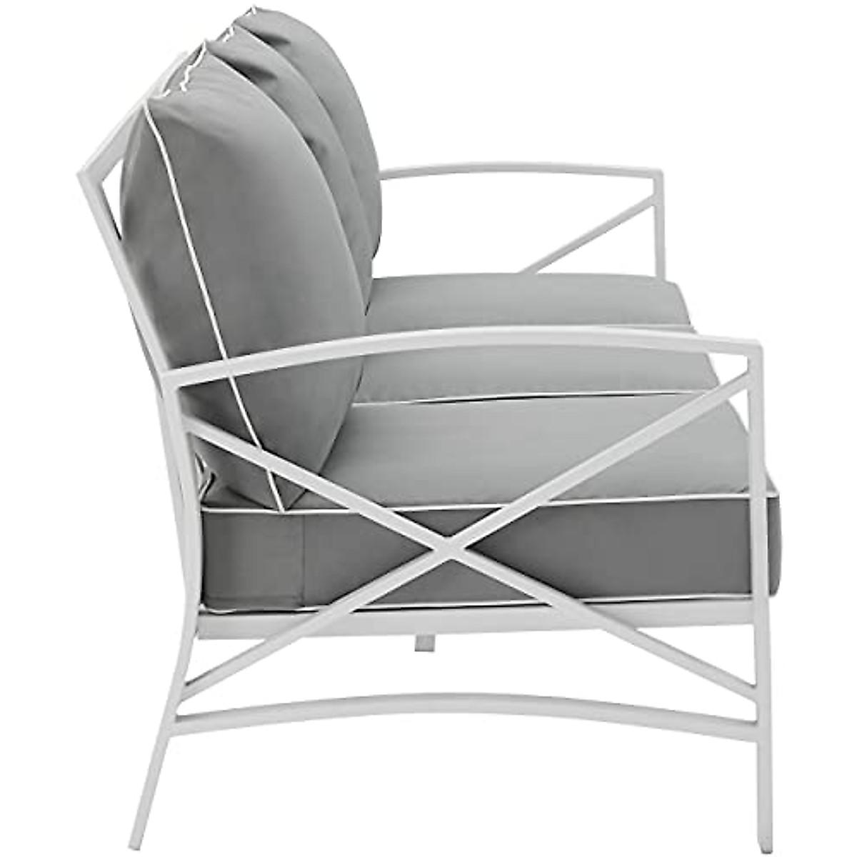 Crosley Furniture KO60027WH-GY Kaplan Outdoor Metal Sofa, White with Gray Cushions