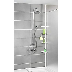 WENKO, White, Tension Pole, Caddy, Corner Shower Storage, 4 Shelves, 4 Hooks, Dimensions 10.2 x 30.7-108.3 x 7.7 108.3 x 7.7 inch