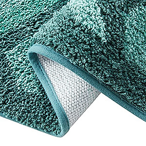 Clara Clark Bathroom Rugs, Shaggy Plush Bath Mat Set, Ultra Soft Bathroom Mat, Non Slip Backing Rubber, Chevron Design Bath Rug Set, 3 Piece, Green
