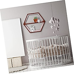 DIKACA 1pc Bookshelf Brown Farmhouse Living Hexagon Bathroom Decorative Wall-Mounted Rustic Wood Bedroom Bedside Hanging Home Useful Wall Shelves Honeycomb Wooden Hexagonal Rack Holder