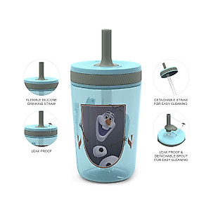 Zak Designs Disney Frozen II Movie Kelso Tumbler Set, Leak-Proof Screw-On Lid with Straw, Made of Durable Plastic and Silicone, Perfect Bundle for Kids (Frozen 2 Olaf, 15 oz, BPA-Free, 2pc Set)