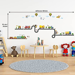 DECOWALL SG2-2107 Construction Transportation Wall Decals Car Truck Tractor Road Stickers for Kids Boys Living Room Decor Bedroom Playroom Nursery Peel and Stick Removable