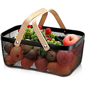 ZEAYEA Mesh Storage Basket with Handle, Garden Harvest Basket, Mesh Fruit Vegetables Gathering Basket Bin, Multi-functional Metal Wire Basket for Kitchen Garden Picnic Cabinet