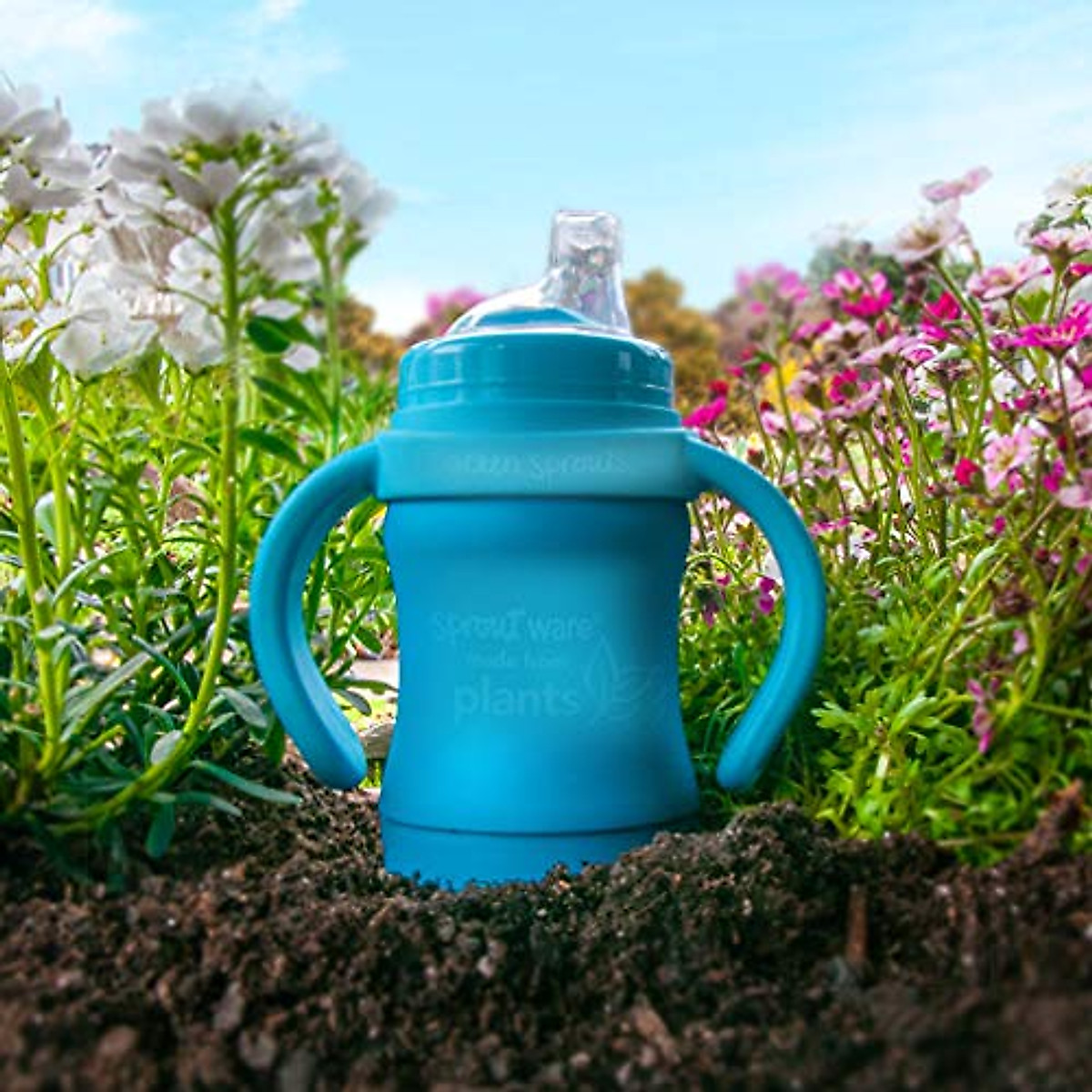 Green sprouts Sprout Ware Sip & Straw Cup made from Plants | Non-toxic Plant-based Plastic Transition Sippy Cup without BPA, BPS, BPF | Soft Silicone Spout and Straw | Easy-grip Handles