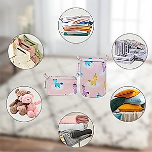 QUEENLALA Large Storage Basket,Laundry Hamper/Bathroom/Home Decor/Collapsible Round Storage Bin,Boys and Girls Hamper/Boxes/Clothing（Round-Rec-Pink Unicorn）