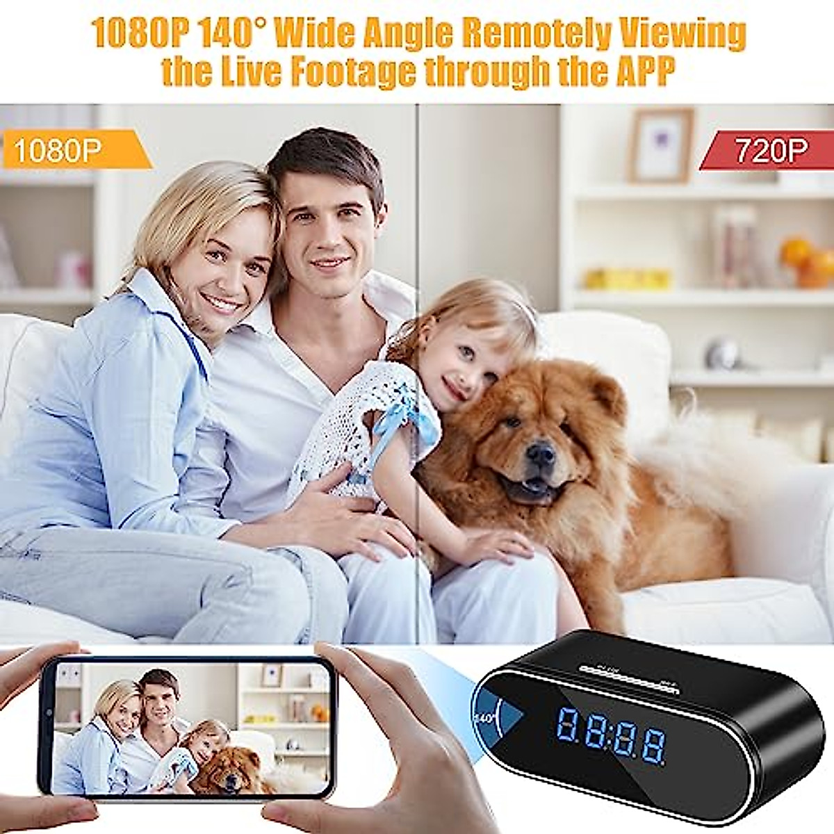 1080P Hidden Camera WiFi Spy Camera Hidden Camera Clock Wireless Mini Home Security Camera Small Secret Camera Nanny Spy Cam Surveillance Camera with APP 140 Wide Angle Night Vision Motion Detection