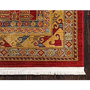 Unique Loom Sahand Collection Border Floral Geometric Area Rug (2' 7" x 6' 7" Runner, Red)