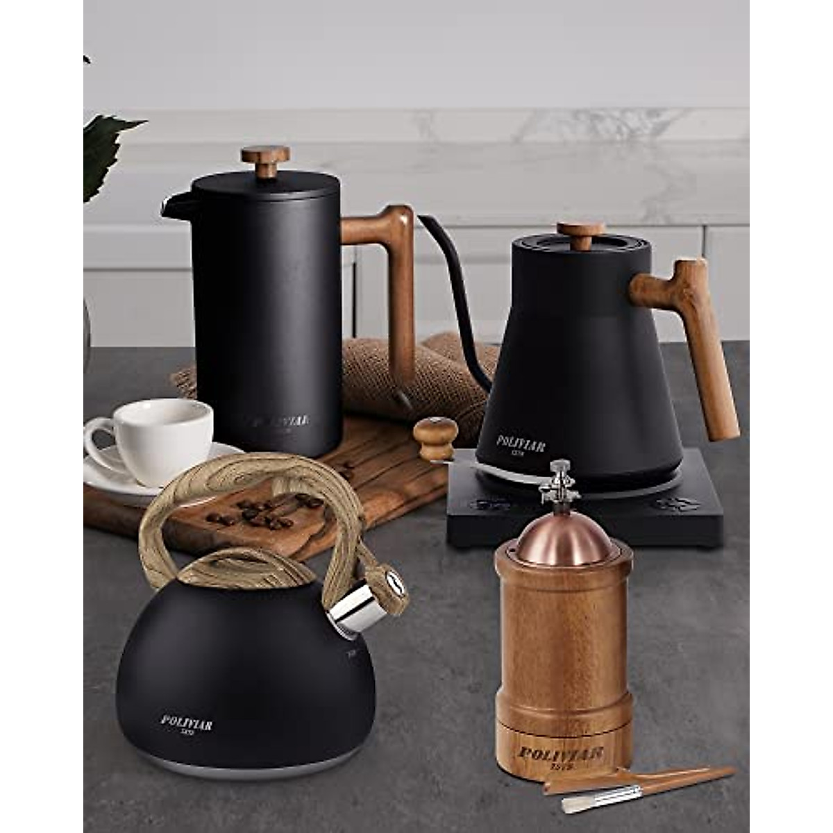 POLIVIAR Tea Kettle, Black Ti Stovetop Tea Kettle 2.7 Quart , Audible Whistling Teapot, Food Grade Stainless Steel for Anti-Rust and Anti Hot Handle, Suitable for All Heat Sources (JX2018-WB20)