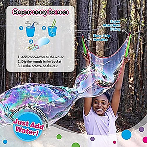 WOWMAZING Giant Bubble Wands Kit: (4-Piece Set) | Incl. Wand, Big Bubble Concentrate and Tips & Trick Booklet | Outdoor Toy for Kids, Boys, Girls | Bubbles Made in The USA
