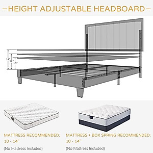 Queen Size Bed Frame with Adjustable Height Headboard, Upholstered Platform Bedframe with Wingback, Heavy-Duty Metal Frames with Solid Wooden Slats No Box Spring Needed, Dark Grey