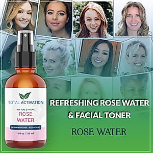 Large 4 oz 100% Pure, Organic Moroccan Rose Water Spray Face Toner, Skin Body Hair Spray, Eye Makeup Remover Alcohol Free Toner Minimizes Scar Hydrating Soothing Mist for Dry Oily Combination Skin