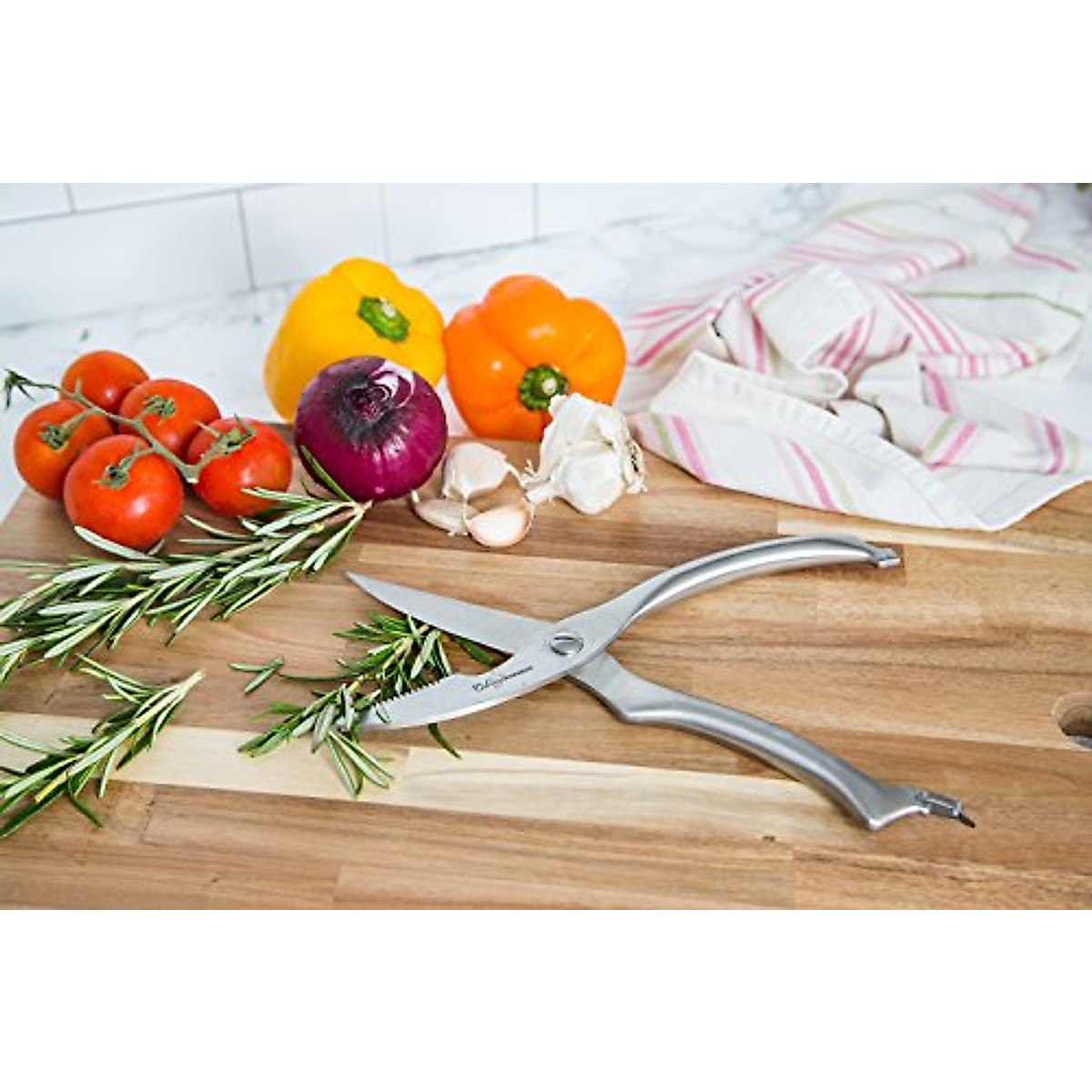 Knife Block Set - 17 Pieces - Includes Solid Wood Block, 6 Stainless Steel Kitchen Knives, Set of 8 Serrated Steak Knives, Heavy Duty Poultry Shears, and a Carbon Steel Sharpening Rod