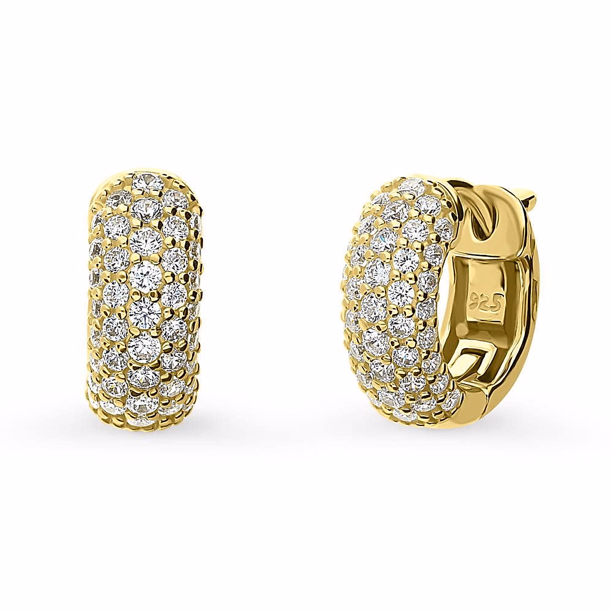 BERRICLE Sterling Silver Cubic Zirconia CZ Small Fashion Hoop Huggie Earrings for Women, Yellow Gold Flashed 0.5"