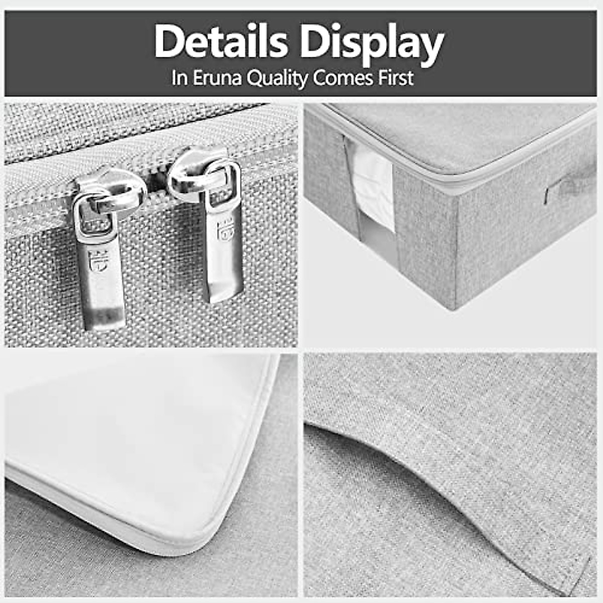 Eruna 2-Pack Collapsible Storage Bins With Zipper, Comforters, Pillows, Blankets, Bedding, Linen, Quilts, Blankets, Duvets, Clothes, Toys, Space Saver; Closet Organizers, Grey (17.55 X 13.65 X 9.75)