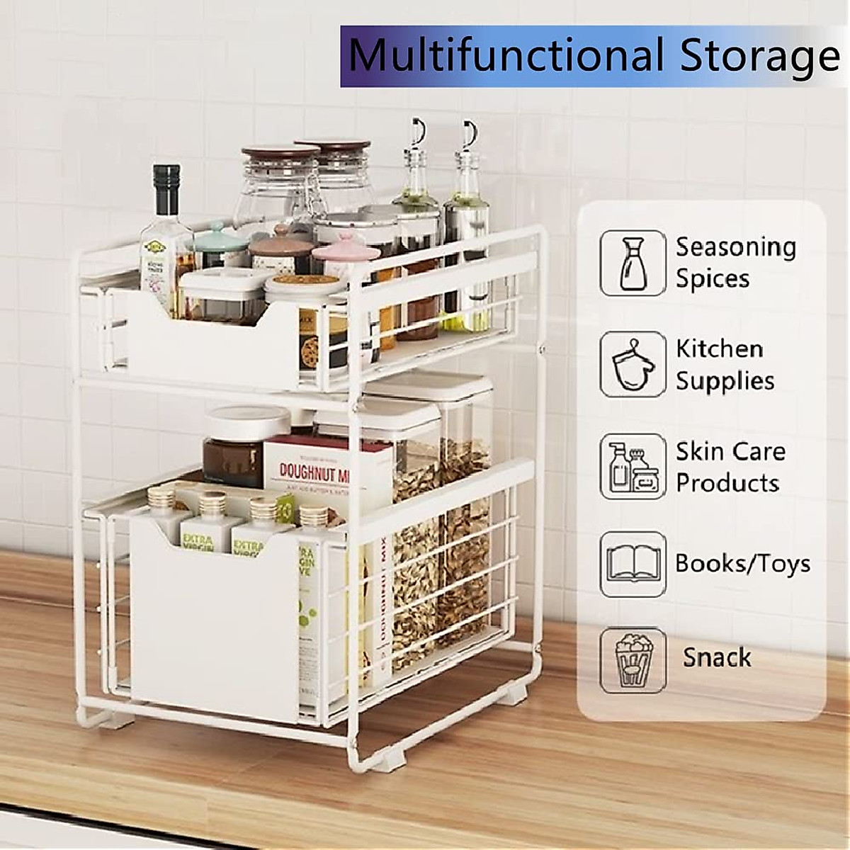 2 Pack - Simple Gear Heavy Duty 2-Tier Under Sink Cabinet Organizers with Sliding Storage Drawer, Pull Out Cabinets Organizer Shelf for Kitchen Bathroom Cabinet or Pantry (Black-2 Pack)