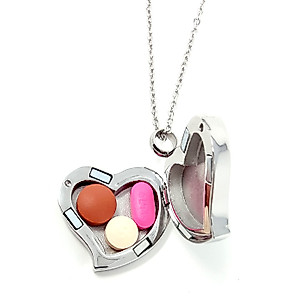 Amour Heart Pill Necklace,Polished Heart Locket with Strong Magnetic Closure,Medication Necklace,Heart Locket Necklace with 26 Inches Chain, No Gemstone
