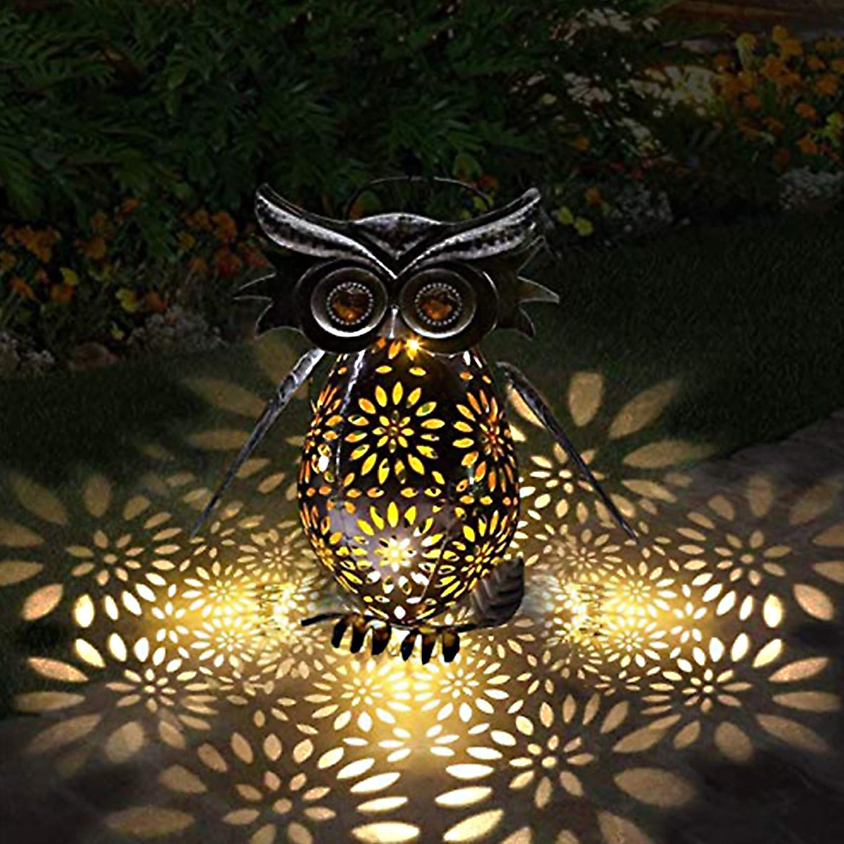 JCWH Owl Solar Light,owl Garden Decor,Pathway Outdoor Stake Metal Lights, with Hanging Waterproof Warm White Led for Lawn Patio Backyard Tree Patio
