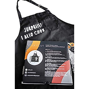 Cute Black Kitchen Bib Apron For Women and Men - With 2 Pockets and Graphic - Multi-sized - For Chefs and Home Cooking - Water Resistant - Gift Box Cooking Ninja Apron for Women
