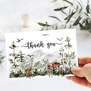 JarThenaAMCS 36 Pack Forest Thank You Cards Bulk Watercolor Woodland Elk Deer Thank You Blank Note Cards with Envelopes Stickers for Baby Shower Birthday Wedding