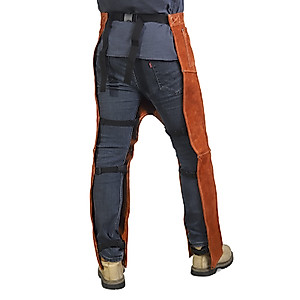 QeeLink Welding Pants - Heat & Flame Resistant Split Cowhide Leather Safety Chaps Leg Protection for Men and Women, Adjustable M to XXXL (Regular 34-Inch)