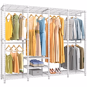 VIPEK V40 Wire Garment Rack Heavy Duty Clothes Rack for Hanging Clothes, Multi-Functional Bedroom Clothing Rack Freestanding Closet Wardrobe Rack, 76" L x 15.7" W x 76.4" H, Max Load 1110lbs, White