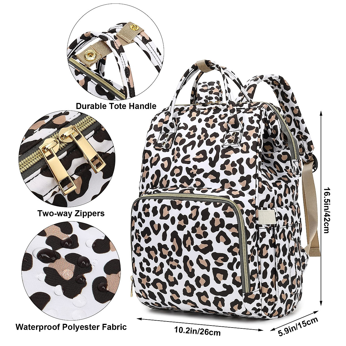 Yusudan Leopard Diaper Bag Backpack for Baby Boys Girls, Waterproof Large Nappy Bags for Mom & Dad