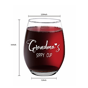 Grandma's Gift Sippy Cup Wine Glass for Women, Grandma, New Grandma, Grandmother, Funny Grandma Gifts from Grandson Granddaughter Stemless Wine Glass for Mother's Day Birthday Christmas 15 Oz