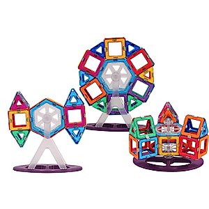 Dreambuilder Toy 162 Pieces 2nd Generation Magnetic Tiles Magnet Building Blocks with car Set and Educational Cards, Super Large Building Blocks Game Set