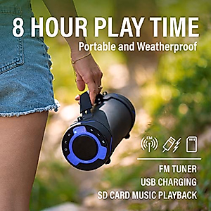 BOSS Audio Systems Tube Portable Weatherproof Bluetooth Stereo Speaker - 3-Inch, Full Range, Tweeters, 8 Hours of Play Time, Sold Individually