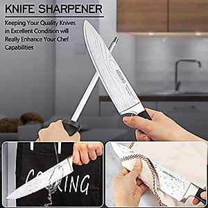 Knife Set, 21 Pieces Kitchen Knife Set with Block Wooden, Germany High Carbon Stainless Steel Professional Chef Knife Block Set, Ultra Sharp, Forged, Full-Tang (Black)