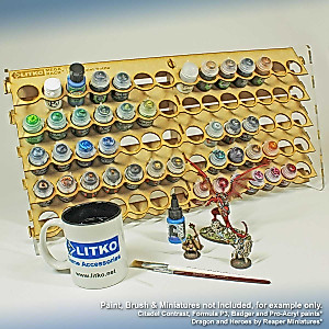 LITKO Paint Organizer Storage Rack Miniature Model Hobby Paint Station Holder Caddy Stand | 34mm Round Bottle Paints | Wall Mount | Compatible with Citadel, Pro-Acryl, Formula P3 (70 Holes)
