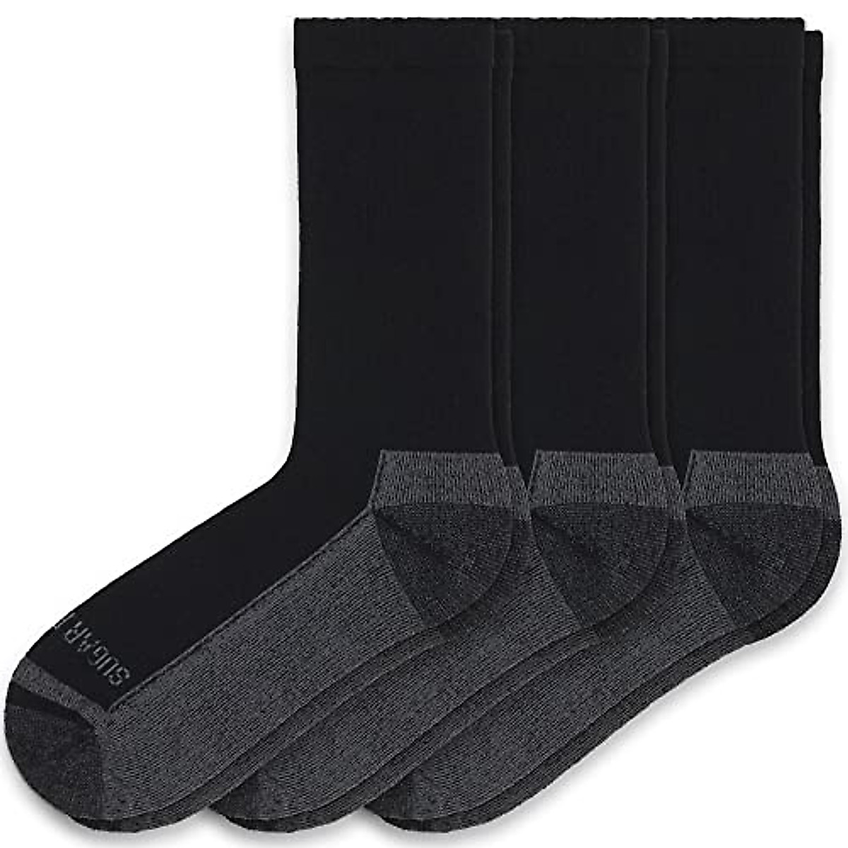 Sugar Free Sox Active-Fit Womens Cushioned Diabetic Crew Socks 3 Pack (Black, 9-11)